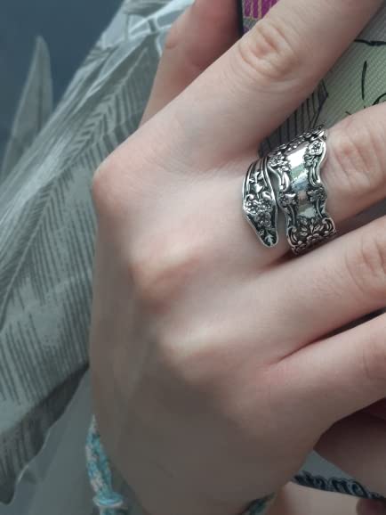 ZhxshwHdd adjustable spoon rings for women men silver vintage (Alloy1, 6)