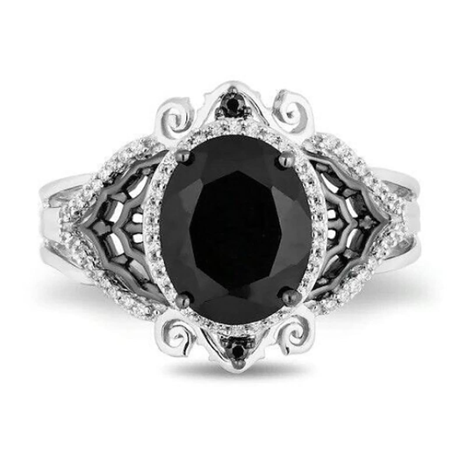 Women's Natural Stone Rings Ladies Solitaire Ring Oval Black Onyx Rings for Womens Available in Size 6-11