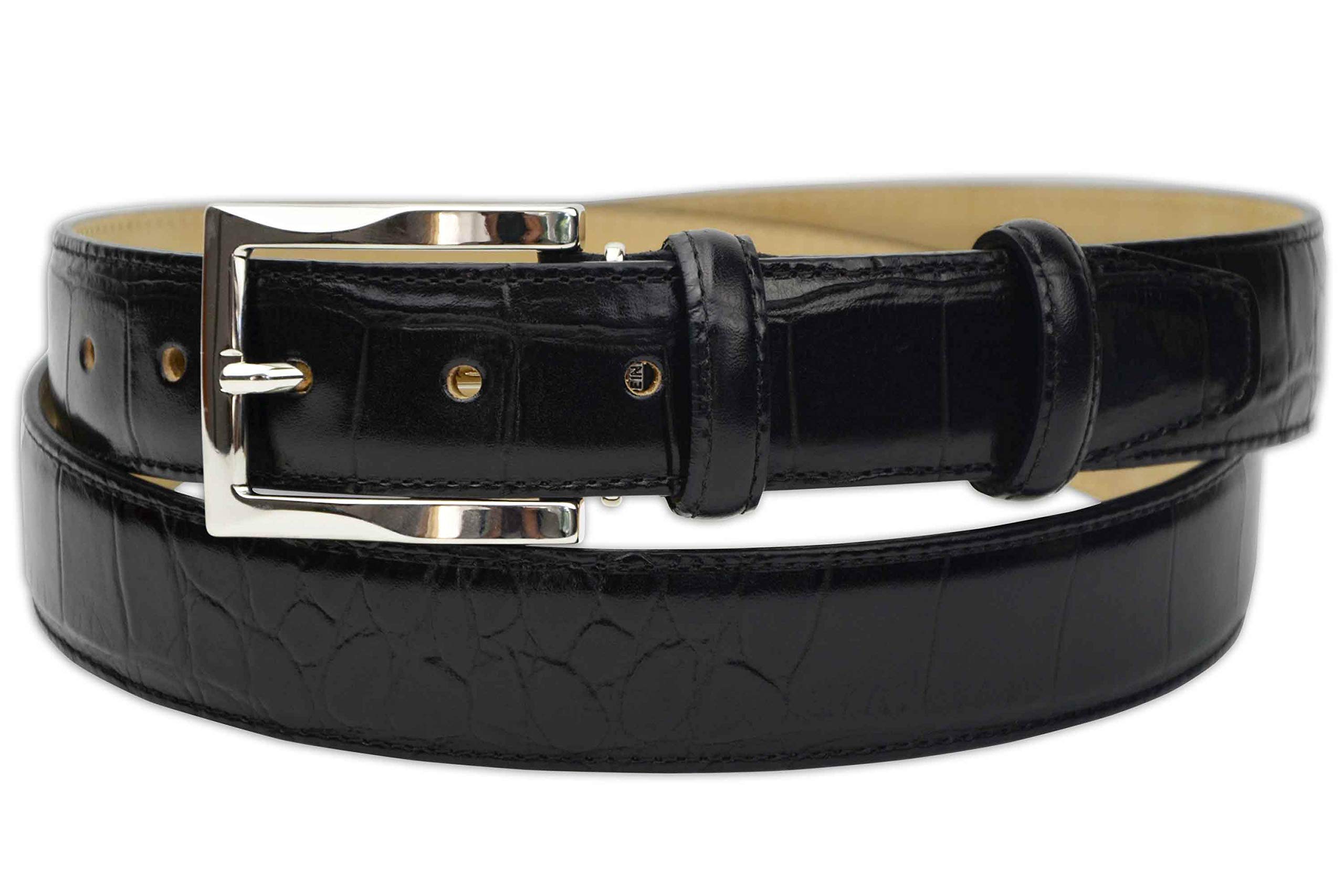 PASQUALE CUTARELLI Mens Crocodile Pattern Italian Leather Belt Black Small 34 Inches