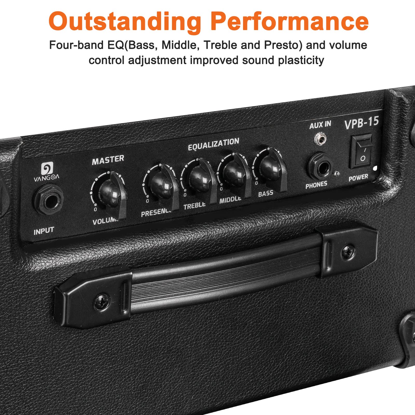 Vangoa Bass Guitar Amplifier 15W Portable Electric Bass Combo Amp Small for Bass Practice Amp Indoor Outdoor, Black