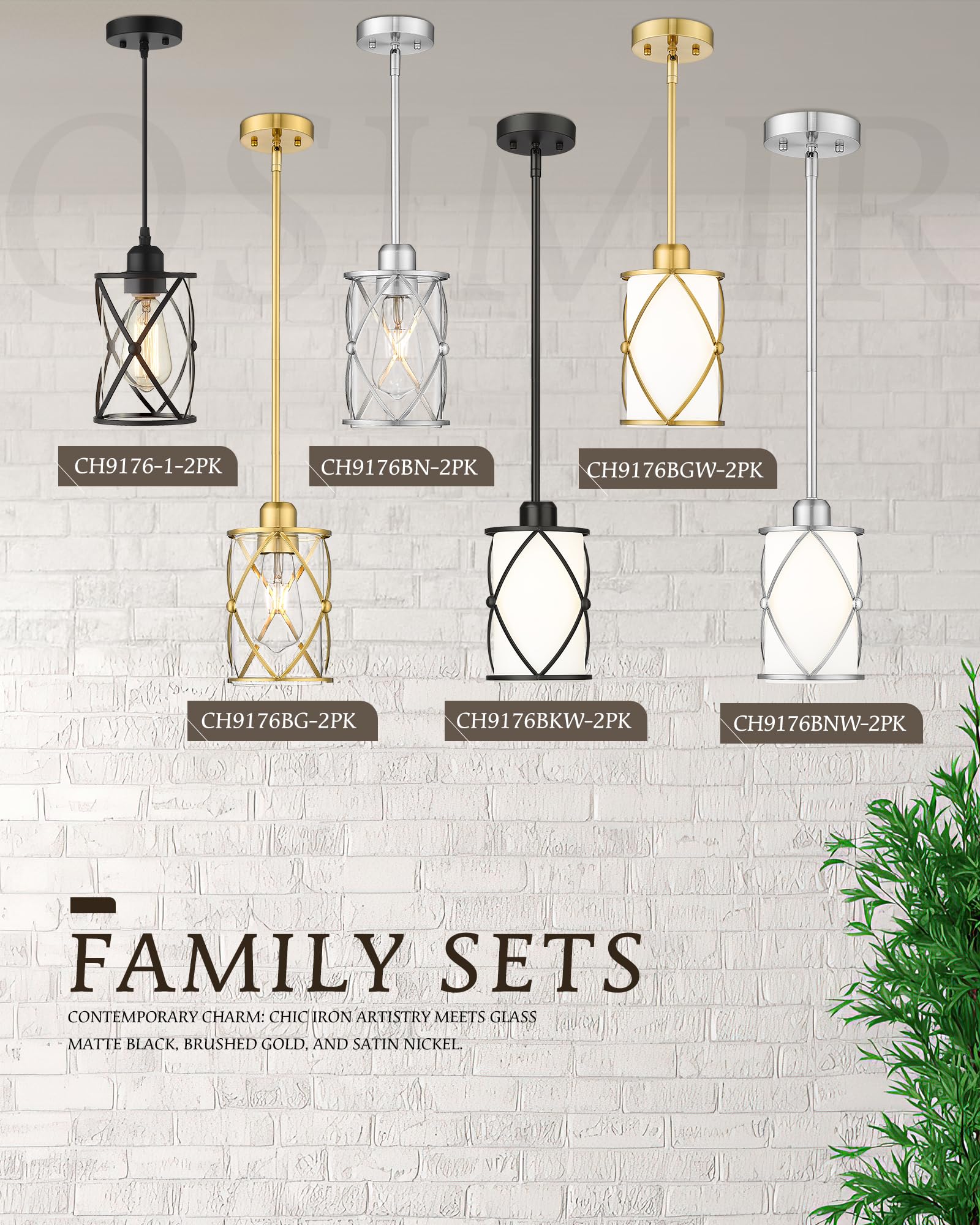 Osimir Industrial Pendant Light, 2 Pack Mini Glass Pendant Light for Kitchen, Cage Pendant Lighting in Black Finish with Clear Glass, Adjustable Length, CH9176-1-2PK