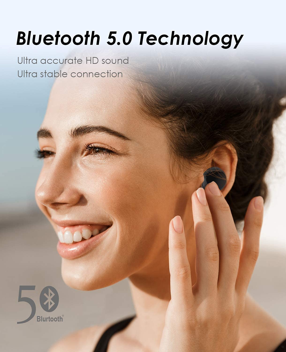 Tecno True Wireless Earbuds Noise Cancelling, Wireless Bluetooth Headphone with Microphone, Wireless in Ear Earbuds with Charging Case, Touch Control Waterproof with Mic Deep Bass for Sport Black, H2