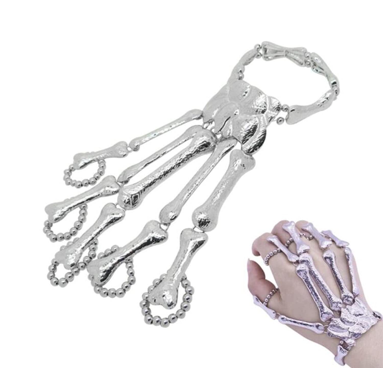 Punk Steampunk Black Skull Finger Hand Bond Bracelet Goth Skeleton Bones Bangle