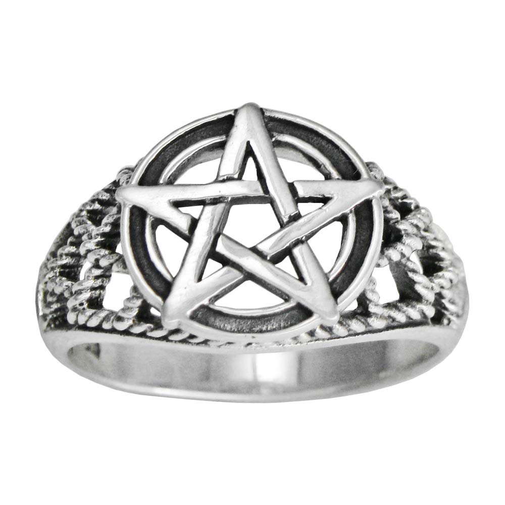 Moonlight Mysteries Sterling Silver Large Pentacle Pentagram Ring Size 8