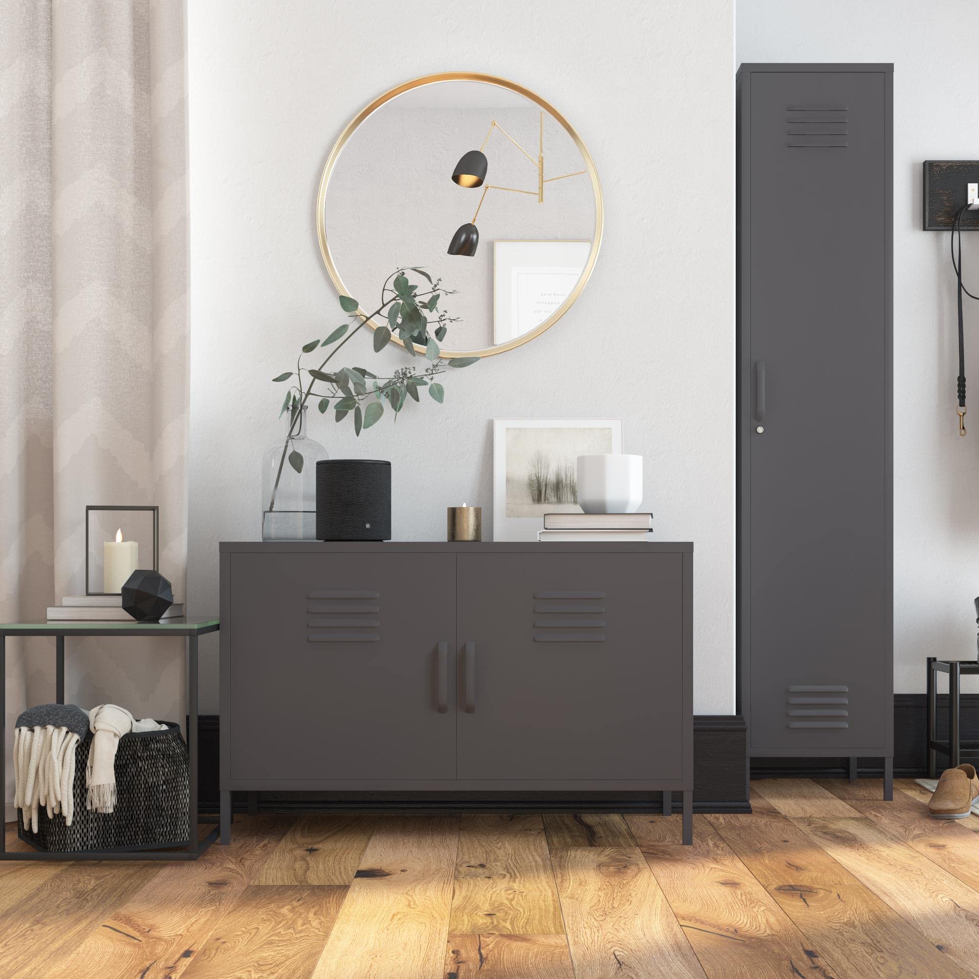 REALROOMS Bentley 2 Door Metal Locker Accent Cabinet, Graphite Gray