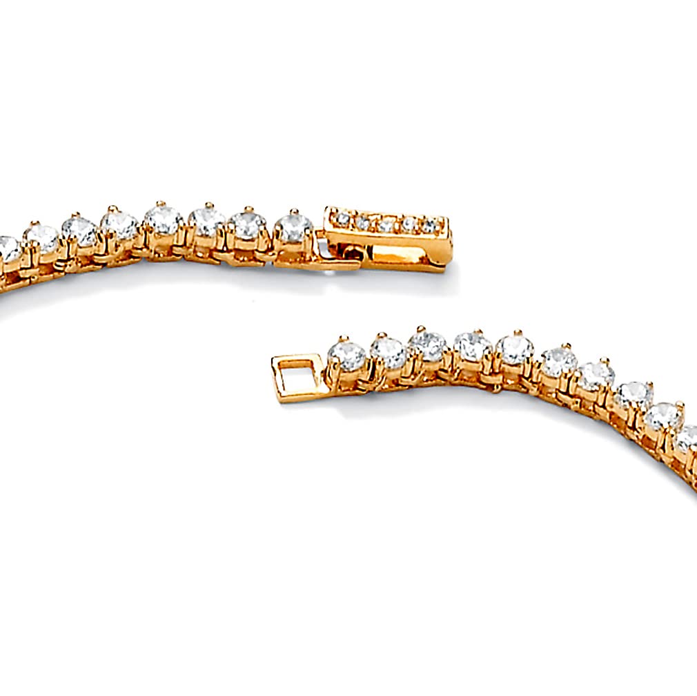 PalmBeach Yellow Gold-plated Round Cubic Zirconia, Graduated Eternity Tennis Necklace (7.5mm), Fold Over Clasp, 16 inches