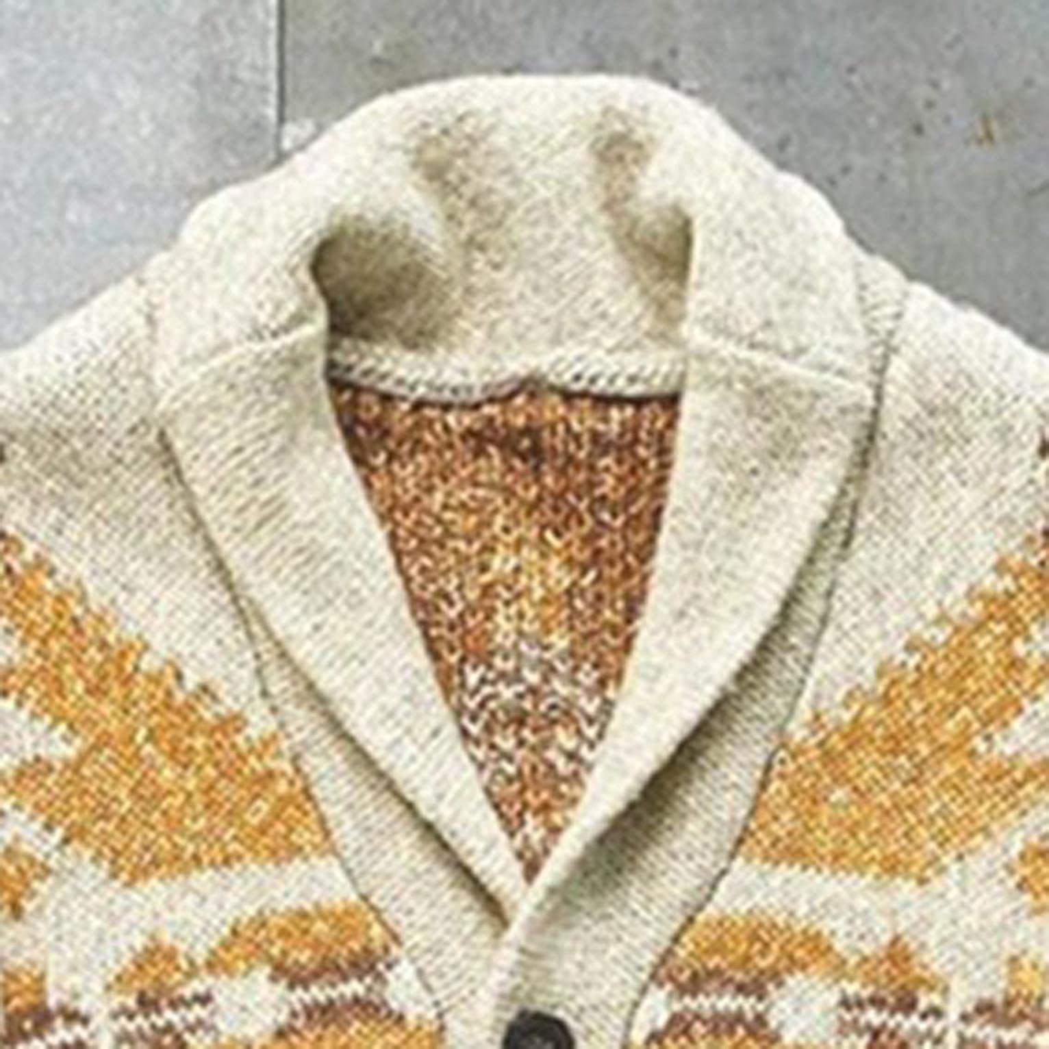 Stoota Mens Cable Knit Cardigan Sweater, Shawl Collar Single Breasted Button Long Sleeve Casual Cardigan Sweater Outwear, Khaki, 3X-Large