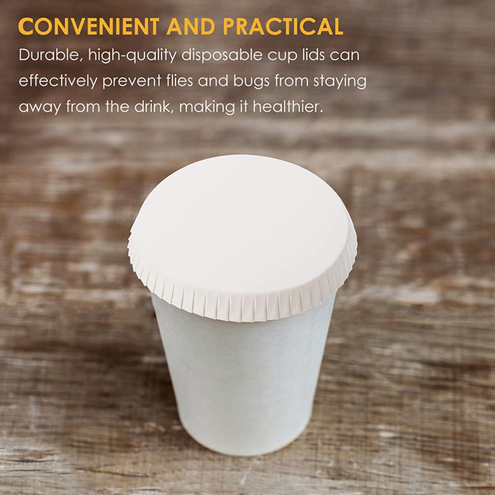 YARNOW Paper Mug Covers Cups with Lids 100Pcs Disposable Paper Cup Cover White Paper Drink Cup Lids Round Paper Coffee Cup Covers for Hotel Cafe Bar 7.5CM Ice Cream Cups with Lids Ice Cream Cups
