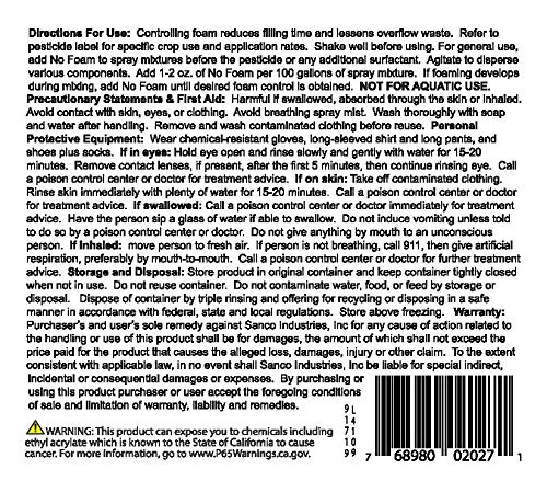 No Foam - Anti-Foam Quart, Defoamer for Spray Tanks, Eliminate Unwanted Foaming in Gallon Hand Sprayers, Recirculating Sprayers and Other Highly Agitated Solutions