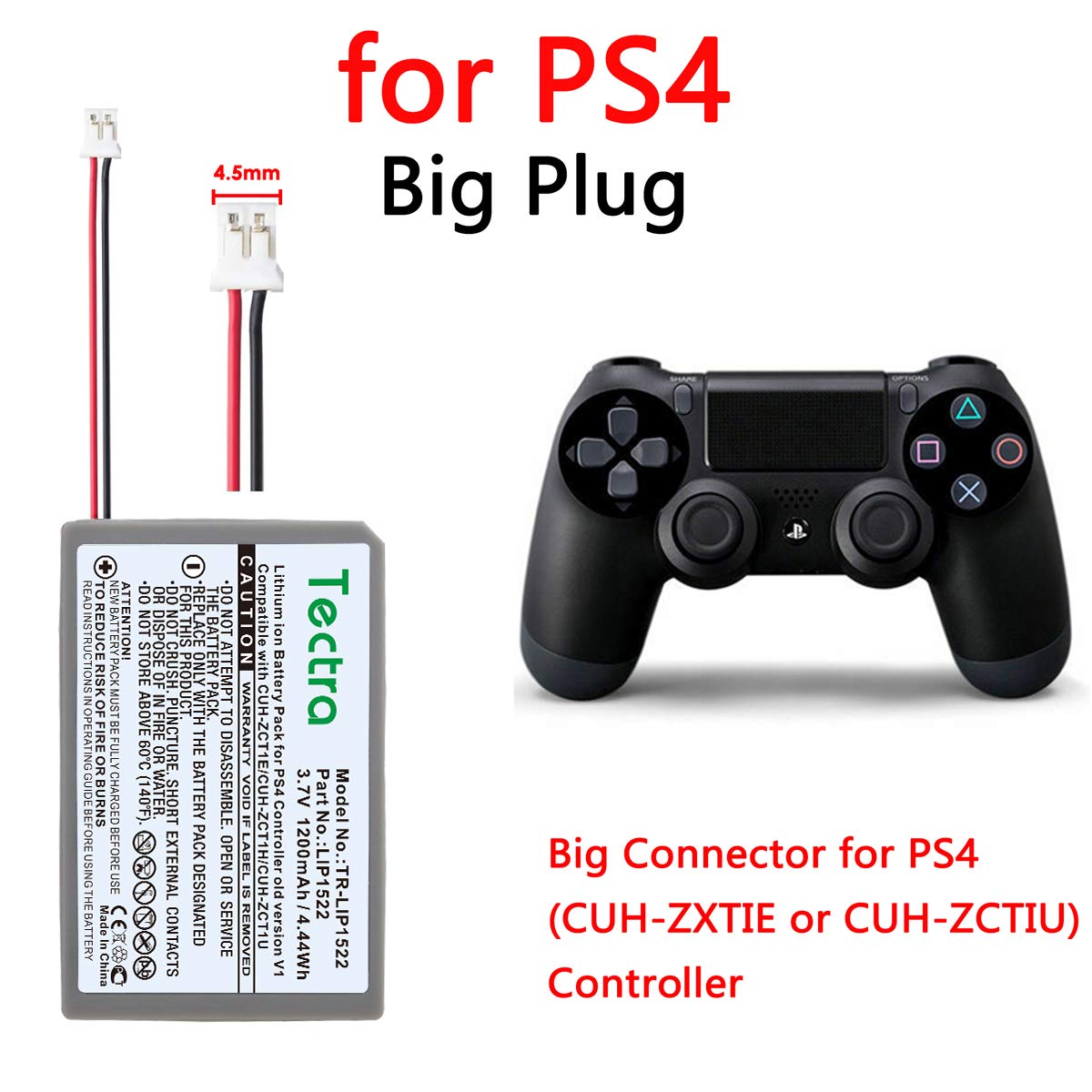 Tectra 1200mAh LIP1522 Replacement Li-ion Battery + Tools for Sony PS4 Playstation 4 Wireless Dual Shock Controller CUH-ZCT1E CUH-ZCT1U