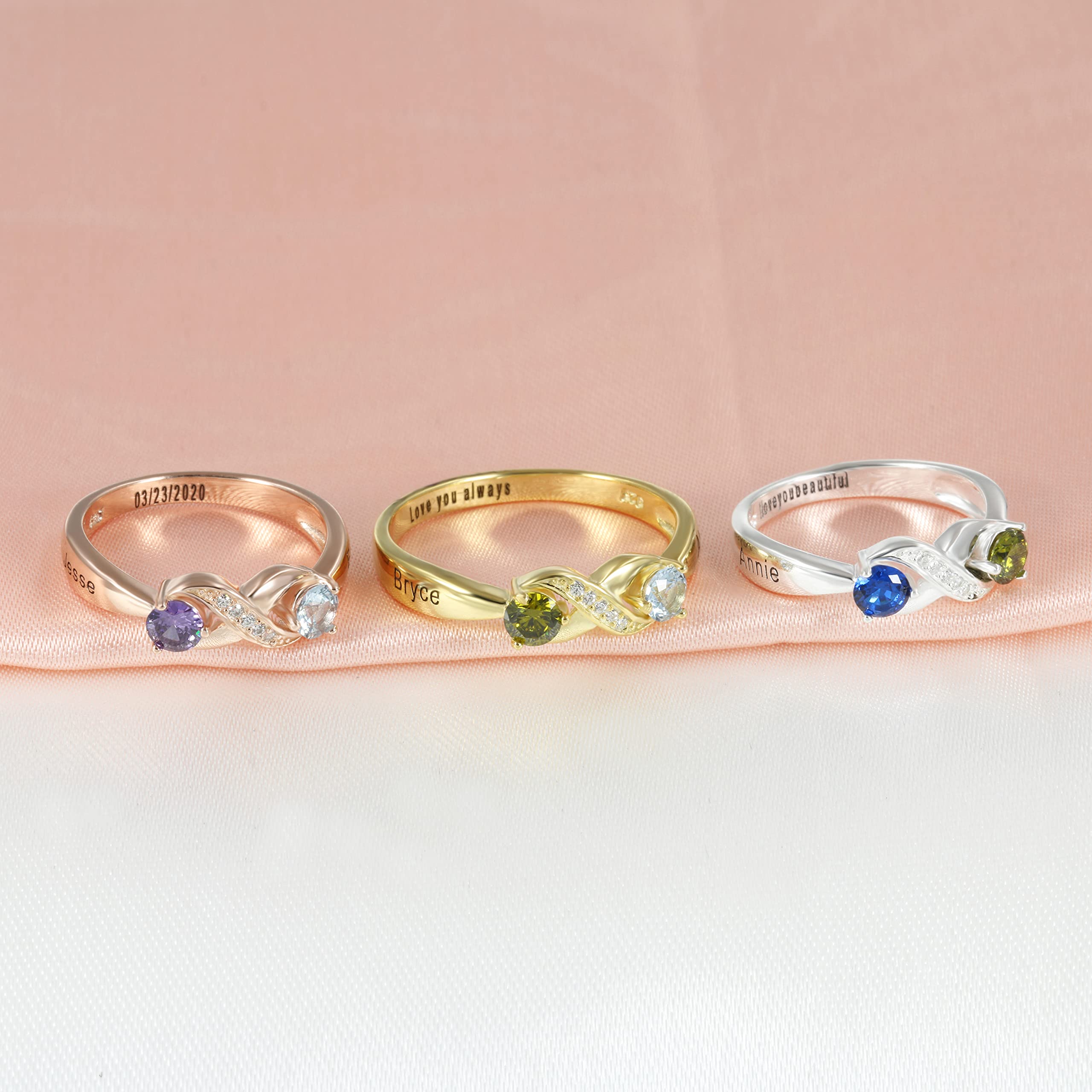 Shineyou Custom Infinity Rings with 2 Birthstones for Women Personalized Promise Rings for Her 925 Sterling Silver Ring Mother's Day Gift