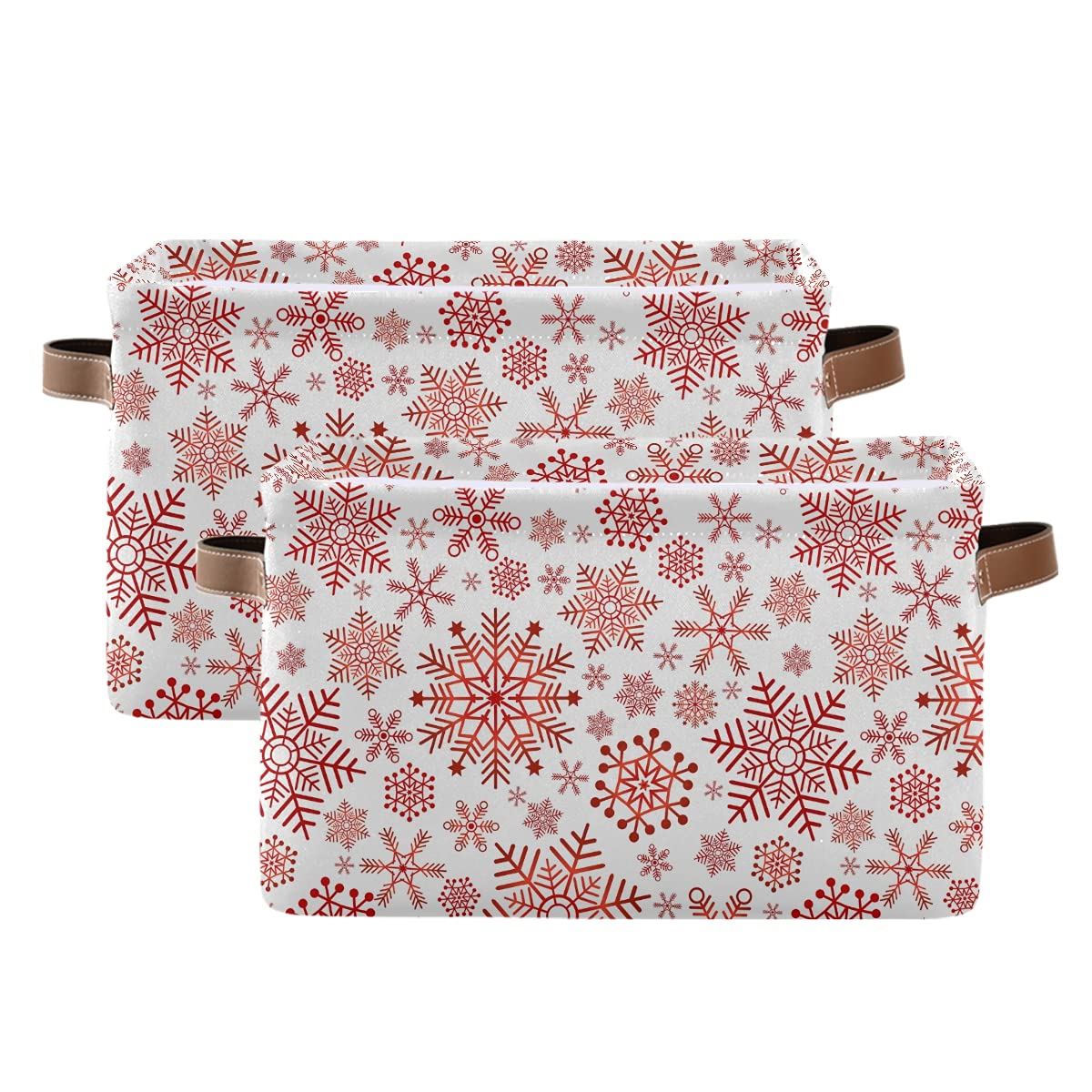 senya Christmas Basket, Large Foldable Storage Basket with Handles Christmas Snowflakes Fabric Collapsible Storage Bins Organizer Bag