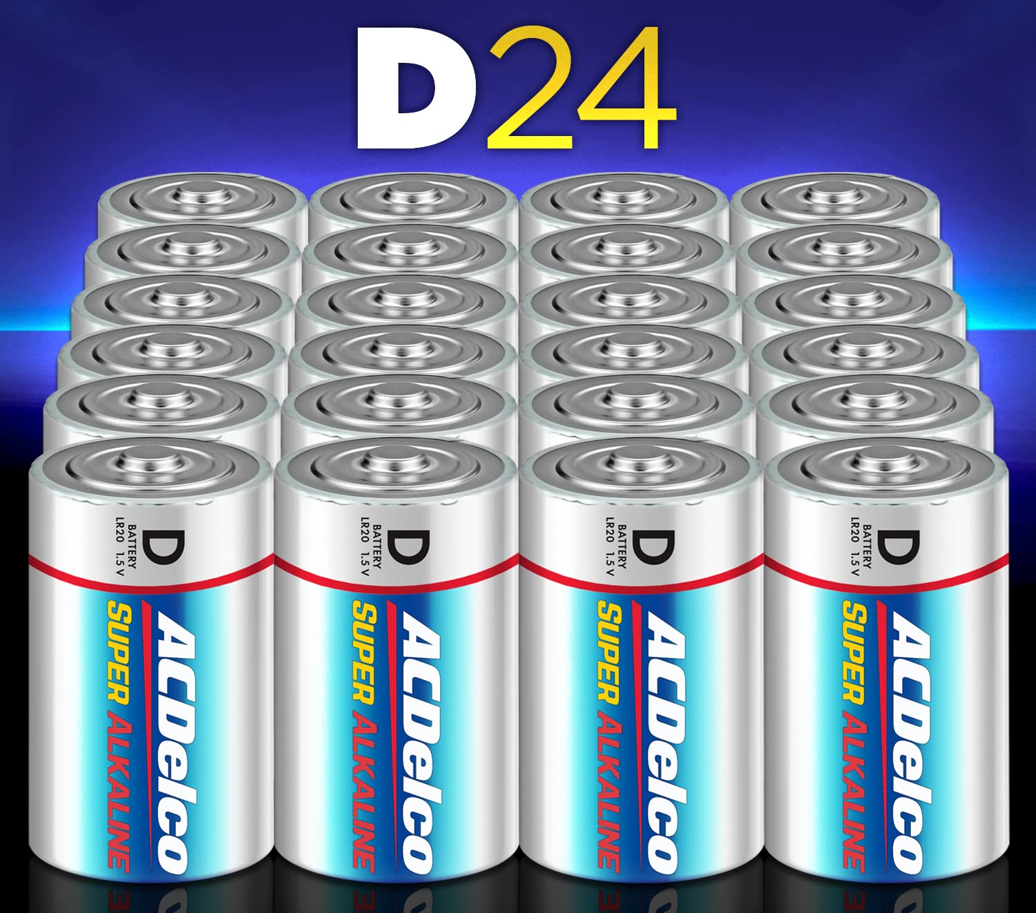 Powermax ACDelco 24-Count Size D Cell Alkaline Batteries Super Alkaline Battery 7-Year Shelf Life Reclosable Packaging