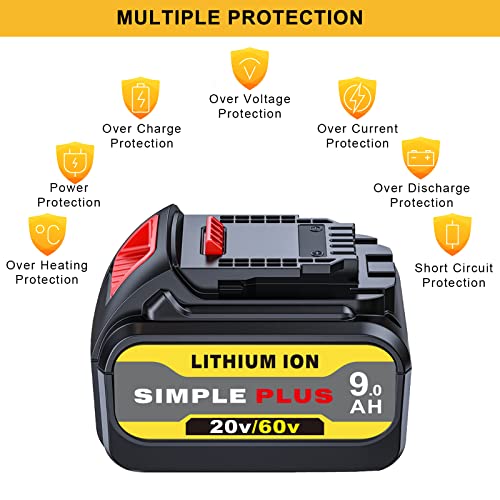 Simple Plus+ 20V/60V 9.0Ah MAX Replacement for DeWalt Battery, Replace for Dewalt DCB606-2 DCB609 DCB612 DCB205 DCB200, Compatible with All 20V Tools and Chargers