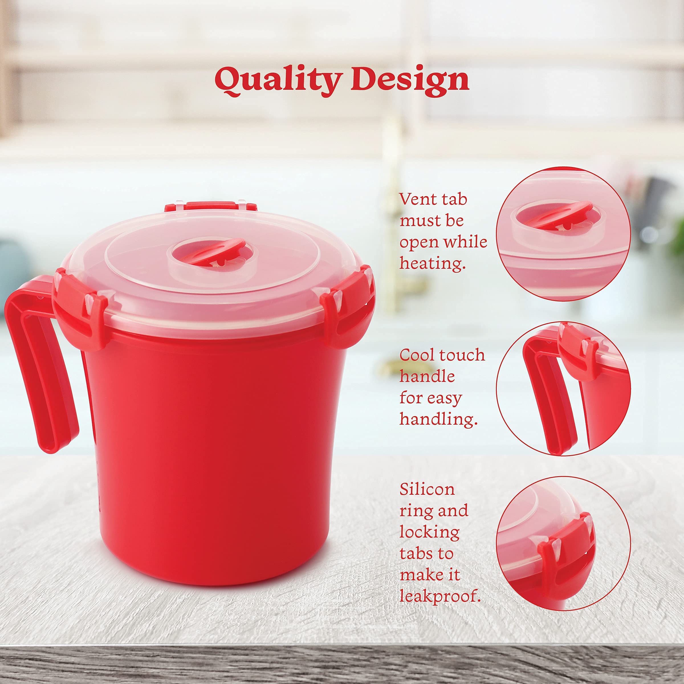 Tafura Microwave Soup Mug with Lid and Handle. [Pack of 2] Microwavable Oatmeal Cereal Cup with Cover. Christmas Mug with Lid. Soup Travel Container with Lid. Spillproof, 22 Ounces, BPA-free.
