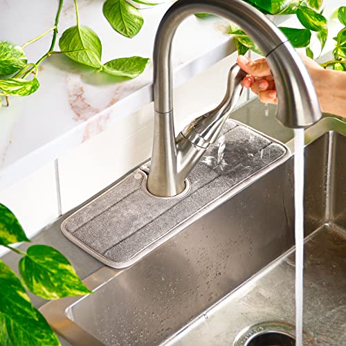 Ternal Sinkmat for Kitchen Faucet, Original Design, Absorbent Microfiber Fabric, Machine Washable Splash Guard & Drip Catcher For Around Faucet Handle [Grey, Standard, 1 Pack]