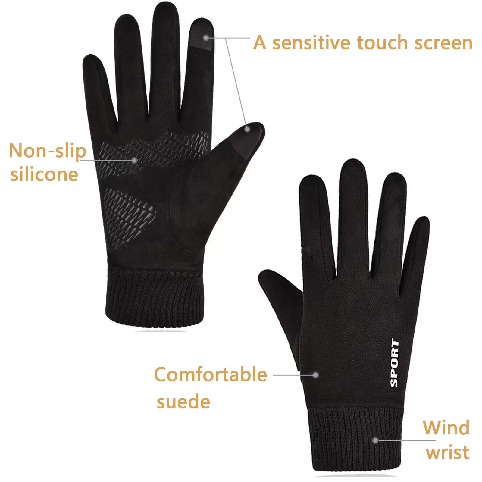 TIANWIDJEW Windproof Midseason Padded Touchscreen Cycling Gloves Full Finger Breathable Bicycle Black Winter (BLACK)