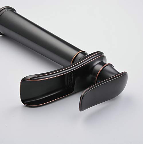 Waterfall Spout Commercial Bathroom Vessel Sink Faucet Single Handle One Hole Deck Mount Oil Rubbed Bronze Lavatory Mixer Tap