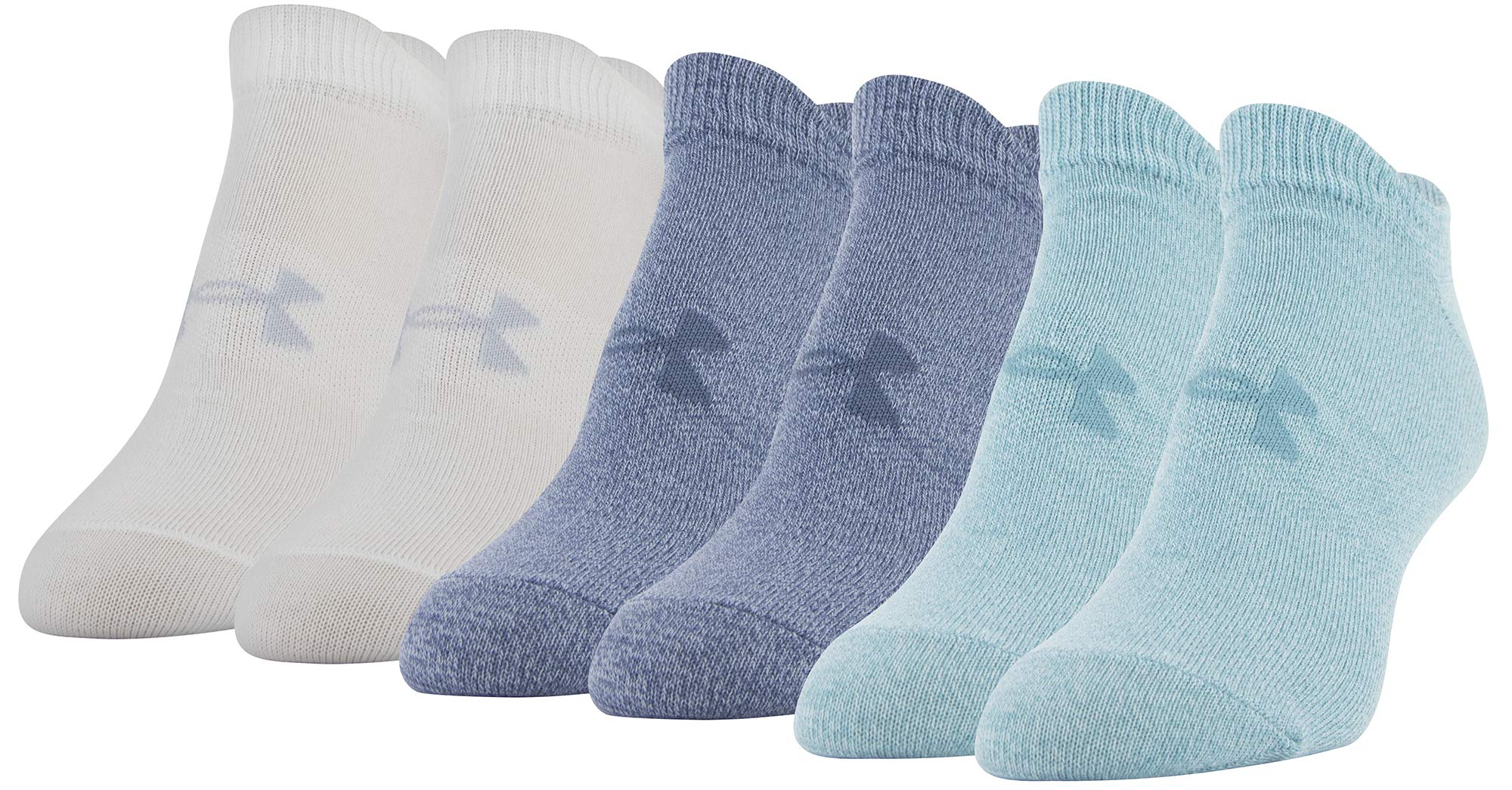 Under Armour Women's Essential 2.0 Lightweight No Show Socks, 6-Pairs, Cosmos/White, Medium