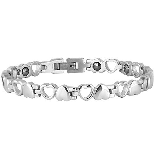 Pongnas Ms. Hollow Love Heart Titanium Magnetic Magnetic Bracelet Adjustable