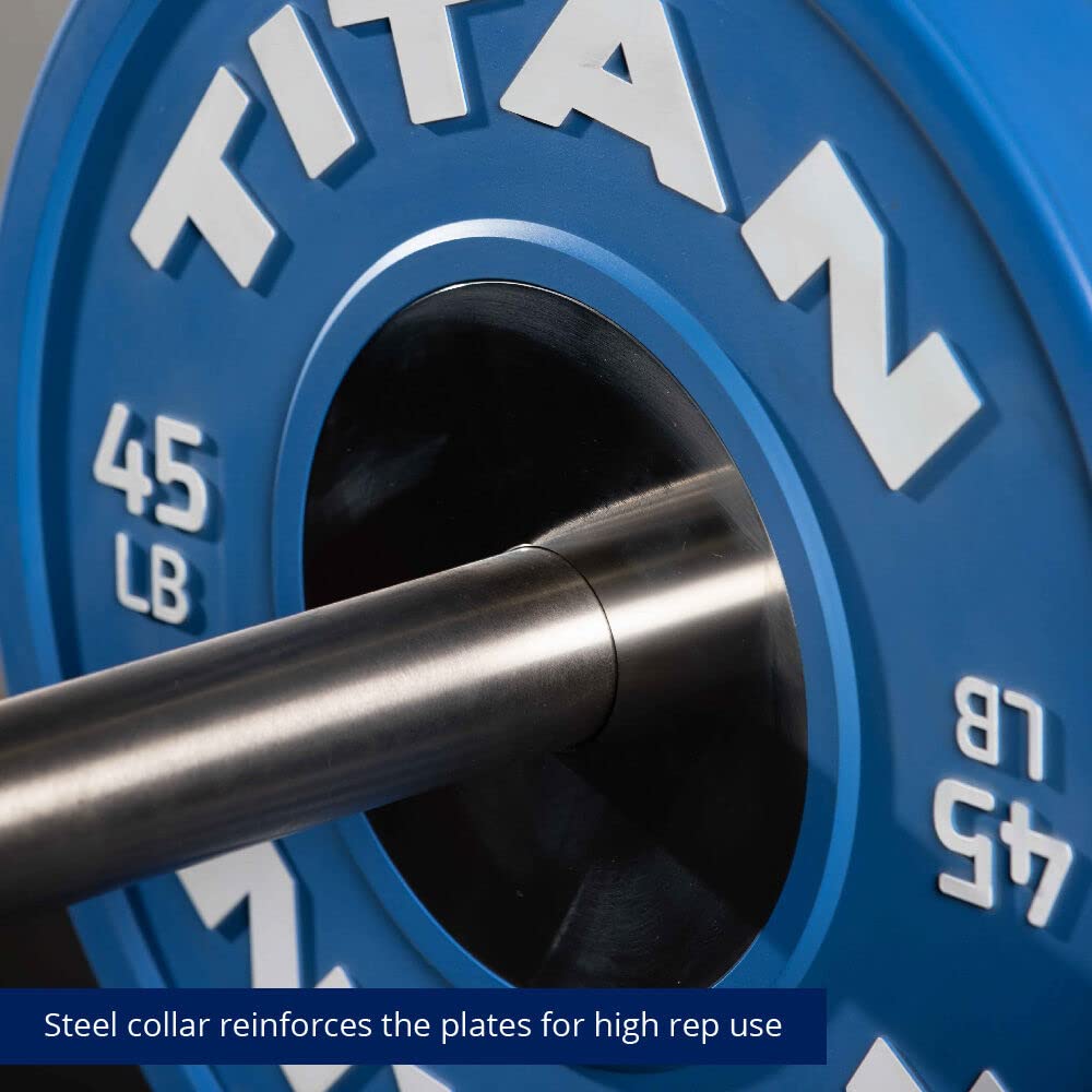 Titan Fitness 45 LB Blue Elite Olympic Bumper Plate, Competition Weight Plates, Rubber with Steel Insert, Sold Individually
