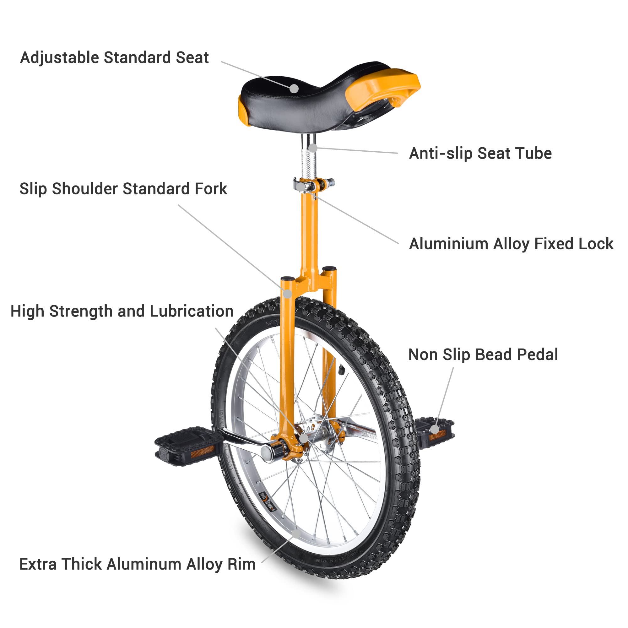 OEM Control Astonishing Yellow 18 Inch in 18" Mountain Bike Wheel Frame Unicycle Cycling Bike with Comfortable Release Saddle Seat