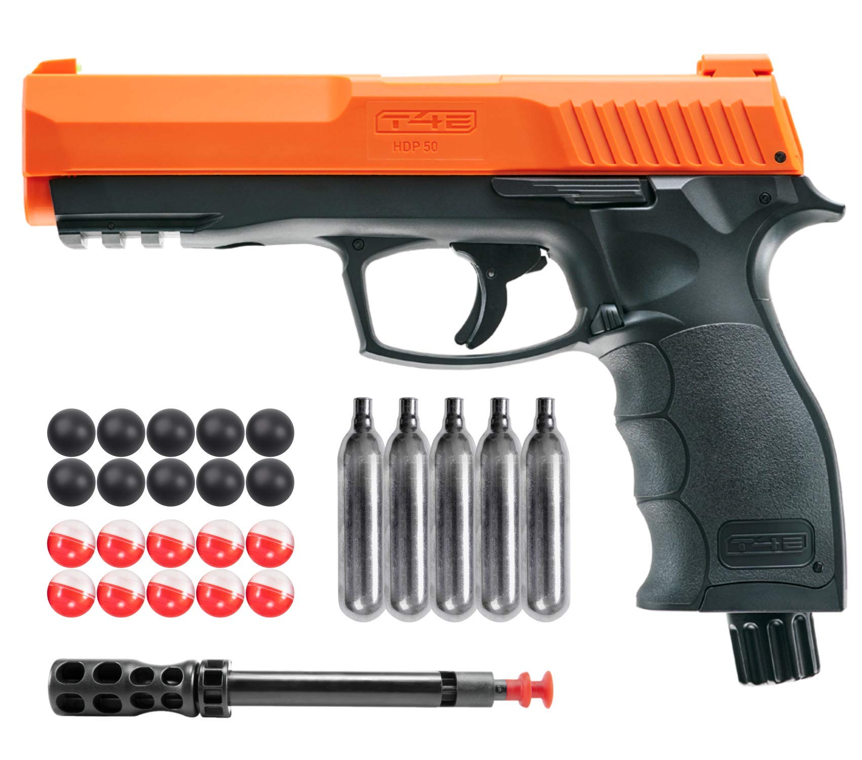 T4E by P2P HDP .50 Caliber Pepper Ball Air Pistol with Included 5X 12g CO2 Tanks and Free 10x Pepper Balls and 10x Rubber Balls Bundle