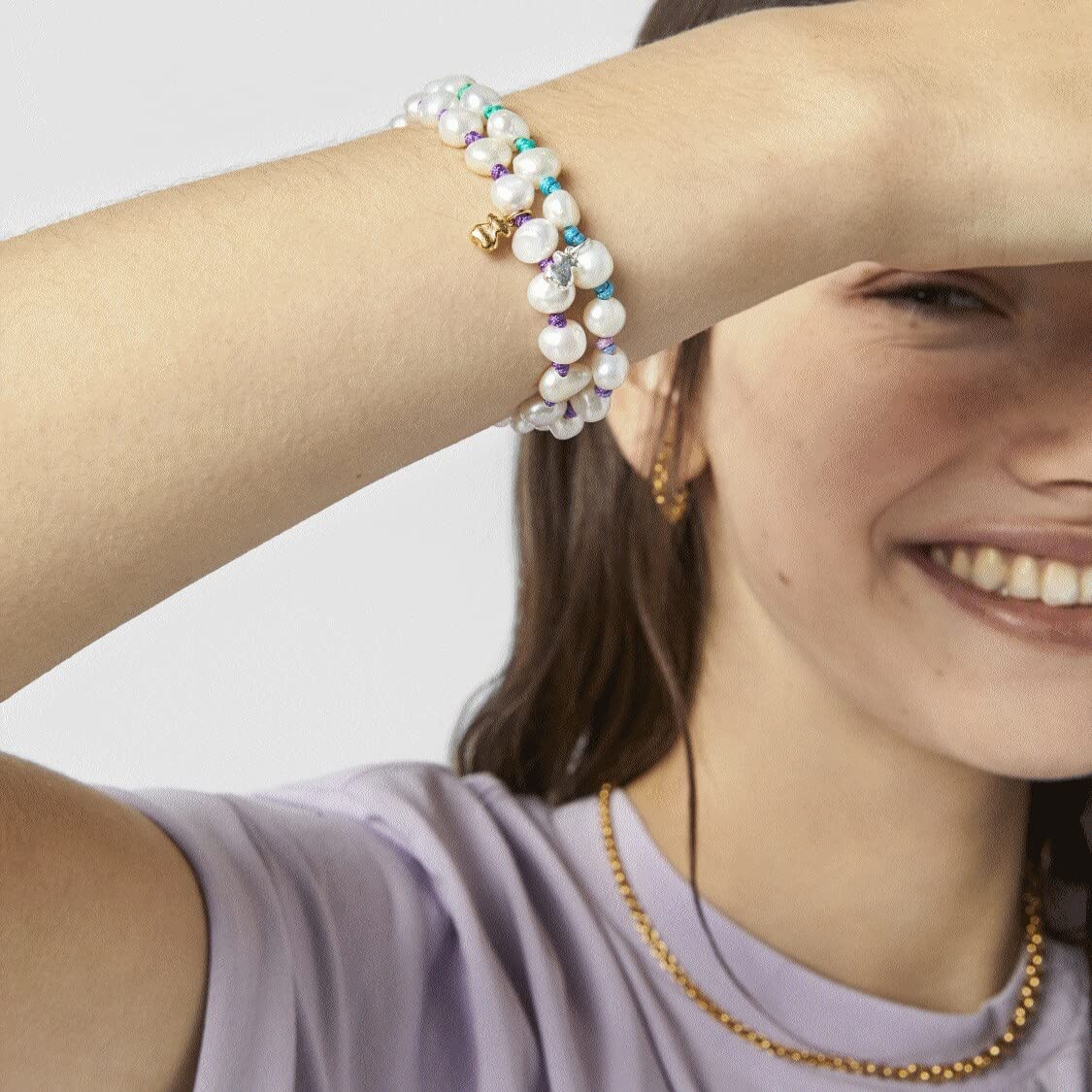 TOUS Joy Bits Color Bracelet Purple With Pearls And Bear