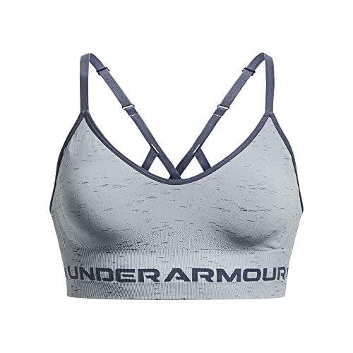 Under Armour Women's Seamless Low Long Heather Bra, (465) Harbor Blue / / Gravel, Medium