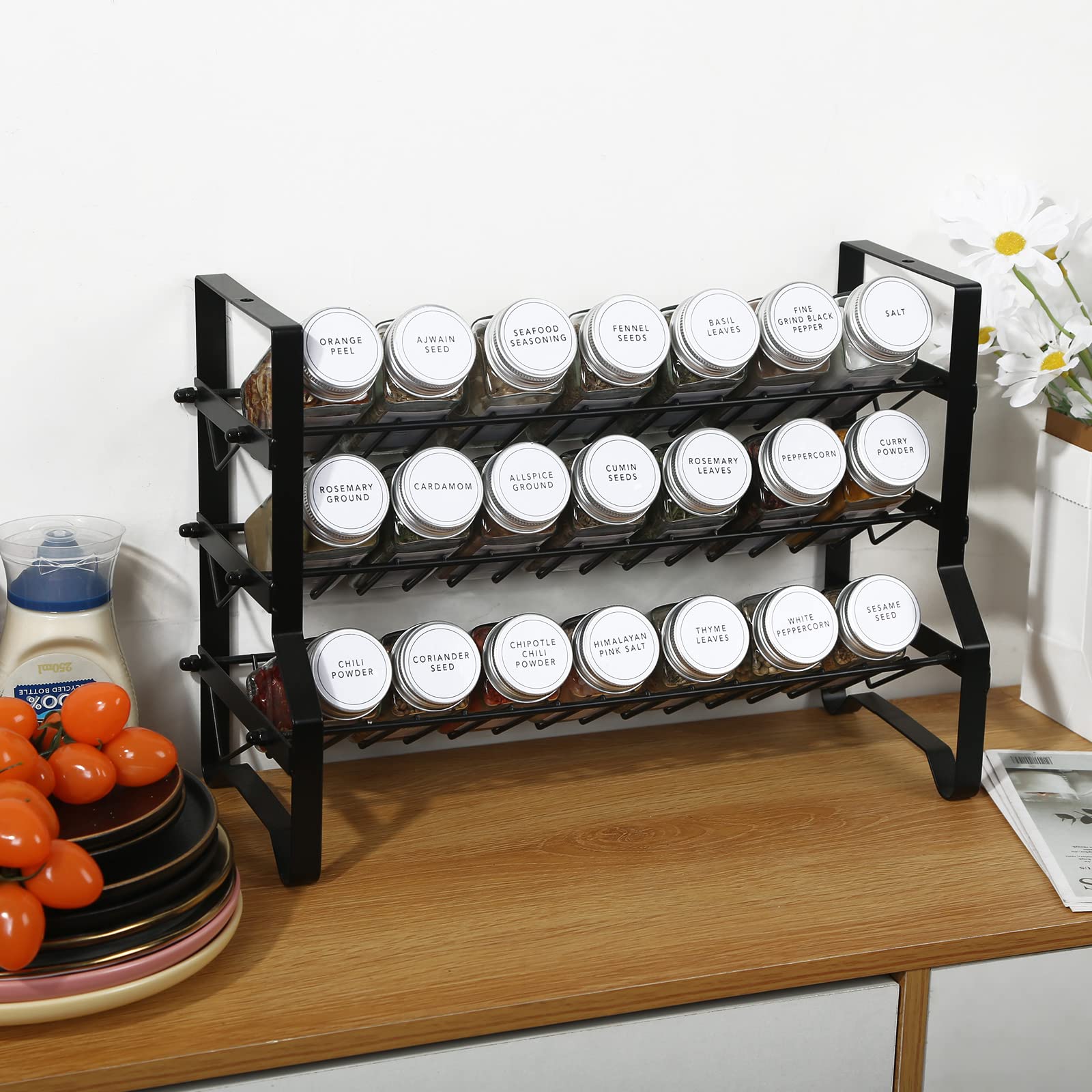 Skiileor 25 Pcs Spice Jars with Labels- Glass Spice Jars with Labels,Shaker Lids, Funnel, Chalk Pen, Brush,4oz Seasoning Containers Bottles for Spice Rack, Cabinet, Drawer