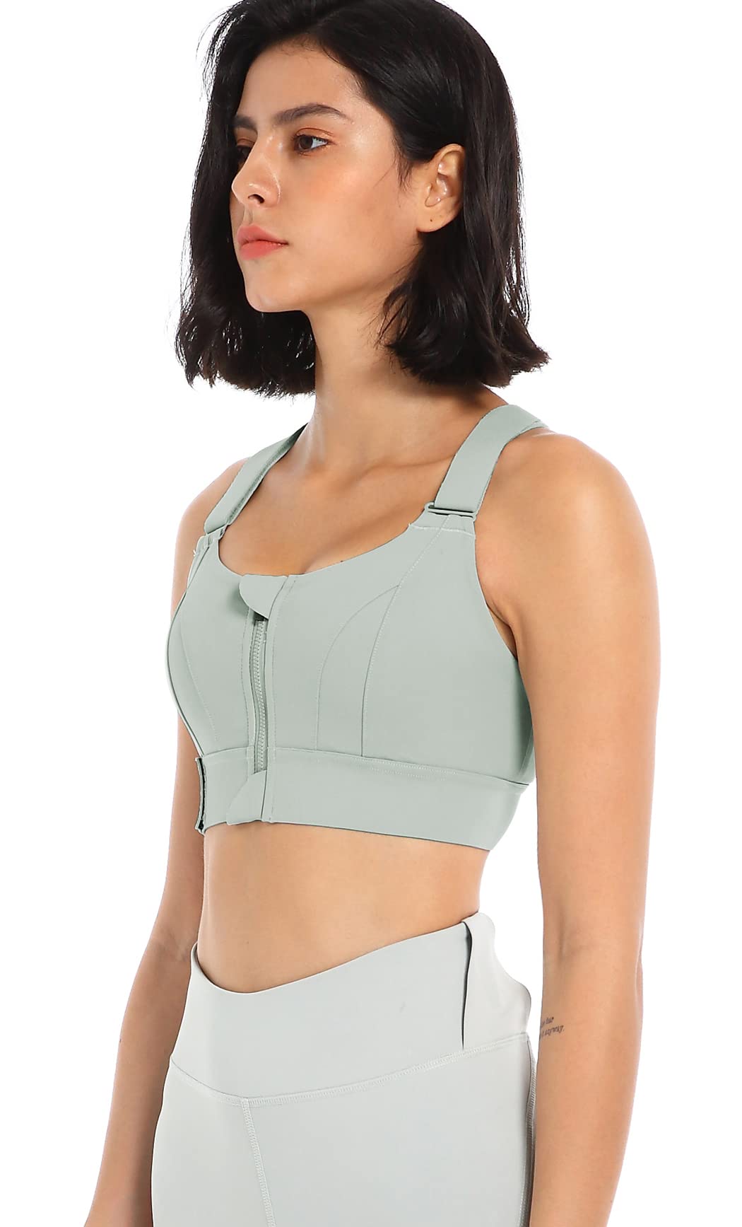 Women's Sports Bra Zip Front High Impact Workout Yoga Bra Padded Wirefree Bra Blue