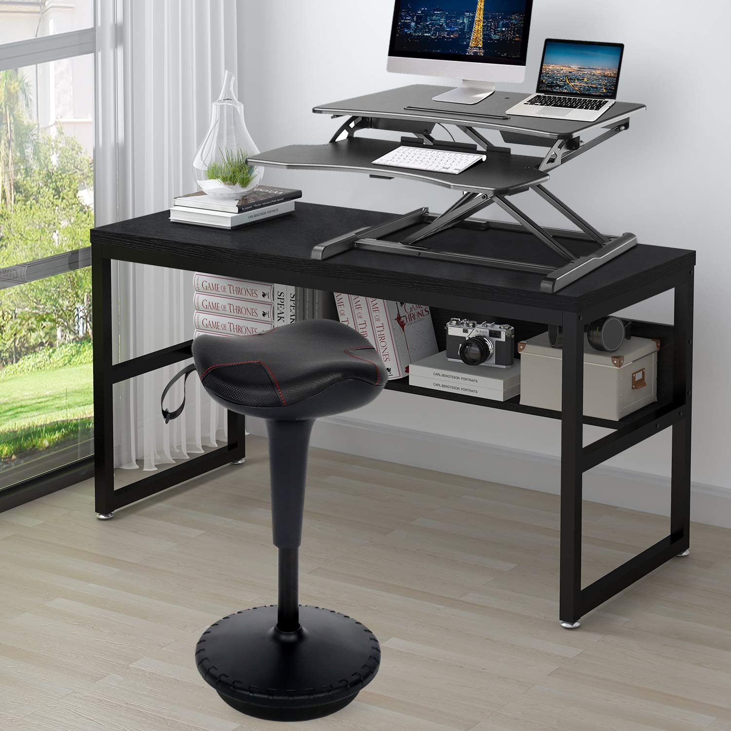 Puluomis Balance Perch Stool Saddle Design Wobble Stool Adjustable Height 22-27 Inch for Active Sitting Office Standing Desk Swivel Stool Black