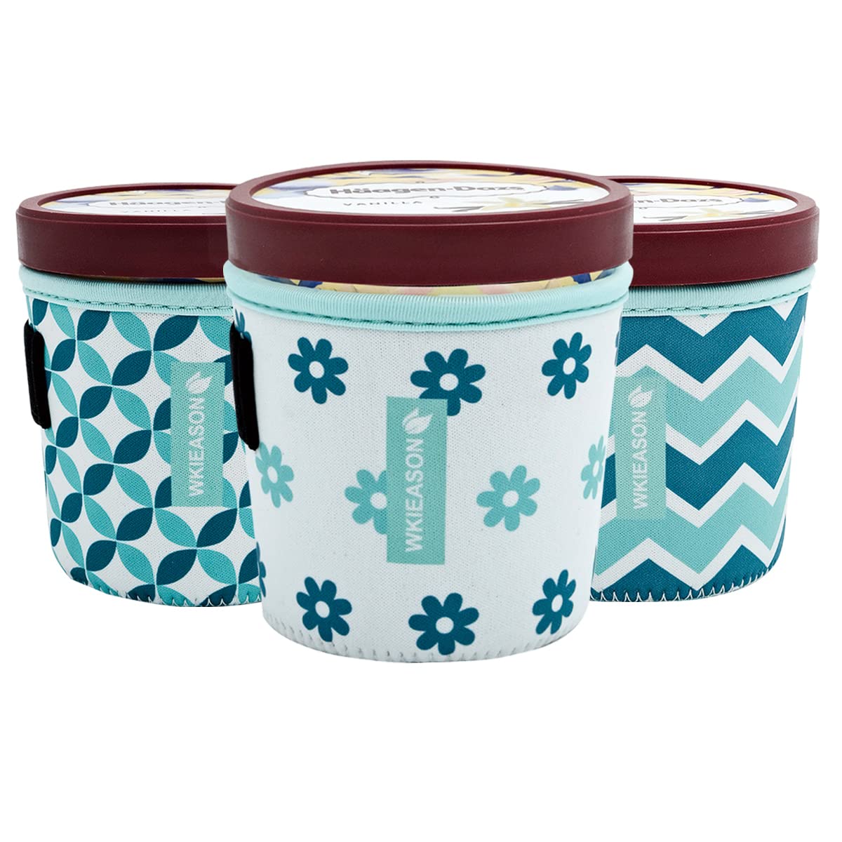 WK IEASON Ice Cream Sleeve Pin Neoprene Cooler Coozie Sleeve Insulators Cream Sleeves Neoprene Cover Holder with Spoon Holder (Geometric patterns)