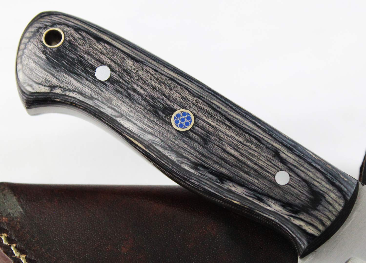 Moorhaus Full Tang Bushcraft Knife - Black & Blue Wood Handle - Handmade Good for Camping/Hunting/Skinning - Fixed Blade Knife Includes Leather Sheath