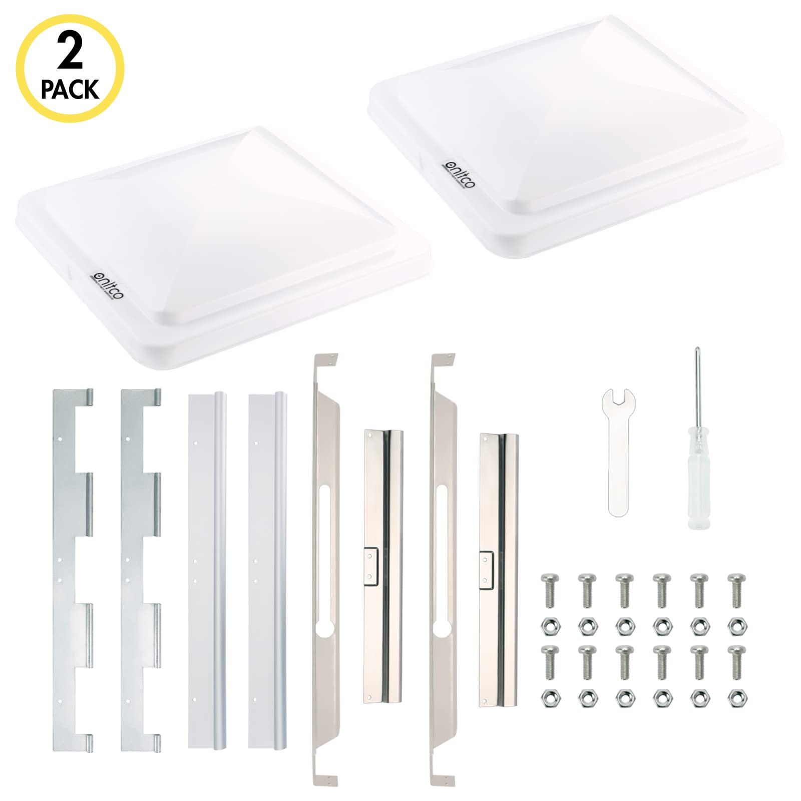 ONLTCO Expert RV Vent Lid Replacements (2-Pack) - Universal Fit for Trailers, Campers & Motorhomes, White Covers with Durable Metal Hinges, Compatible with Jensen, Ventline & Elixir Vents