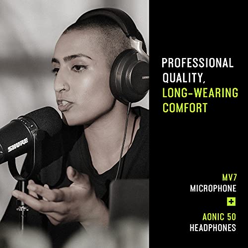Shure MV7 USB/XLR Dynamic Microphone + AONIC 50 Wired/Wireless Noise Cancelling Headphones for Podcasting, Recording, Streaming & Gaming, Professional Quality Sound & Durability - Black/Black