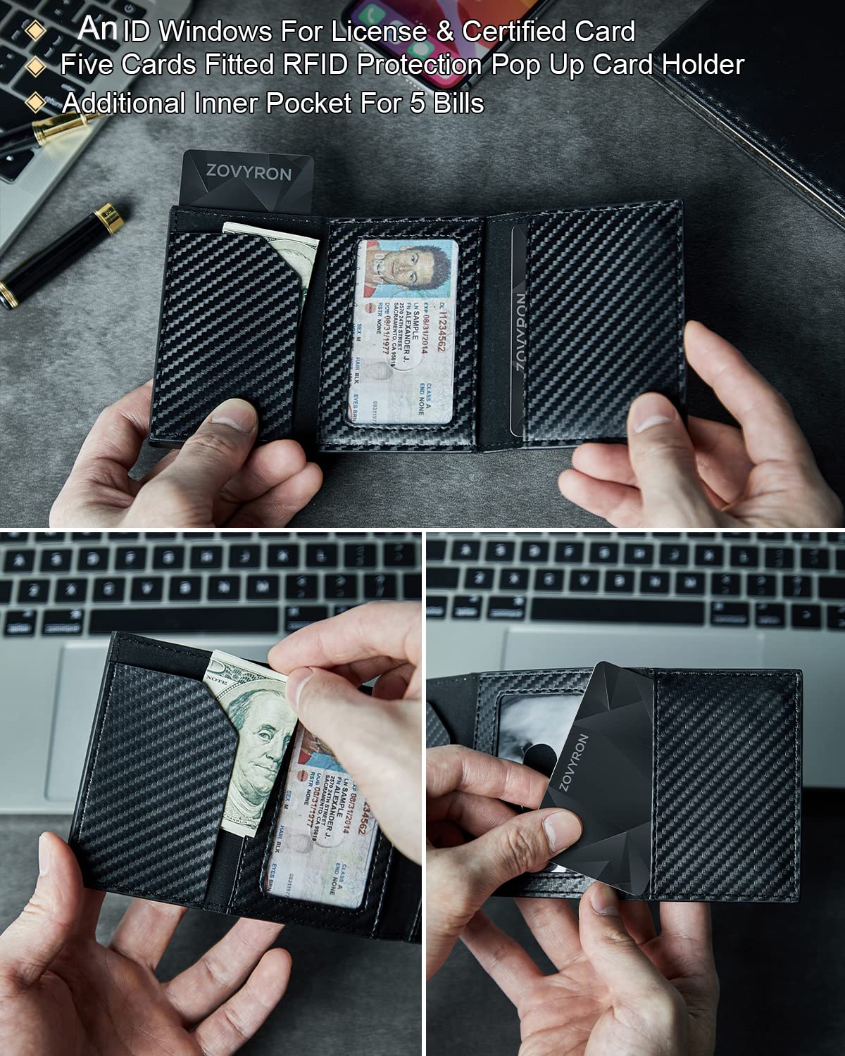ZOVYRON Airtag Wallet Men Smart Wallet Slim Minimalist RFID Front Pocket Wallet with Airtag Holder Metal Money Card Holder Mens Gifts