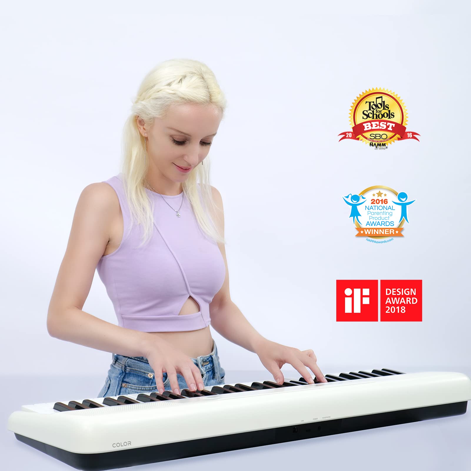 The ONE Smart Keyboard COLOR 61 Lighted Keys Piano Keyboard, Music Keyboard for Beginners with 256 Tones, 64 Polyphony, Built-in LED Lights and Free Apps (Blue)