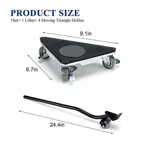 WEPUMP Furniture Moving Dolly 3 Wheels Heavy Duty Wheel Movers Lockable Lifter Mover Tool Set 4 Pack for Object, 1200 LBs Load Capacity