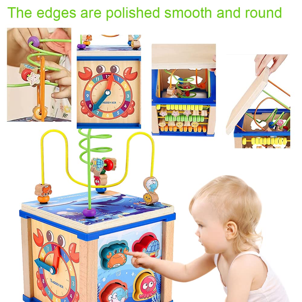 YidaSouko 5-in-1 Baby Activity Cube Bead Maze Activity Center for Learning Educational Developmental Toddlers 3 Years Old Montessori Toys Shape Sorter Play Cube