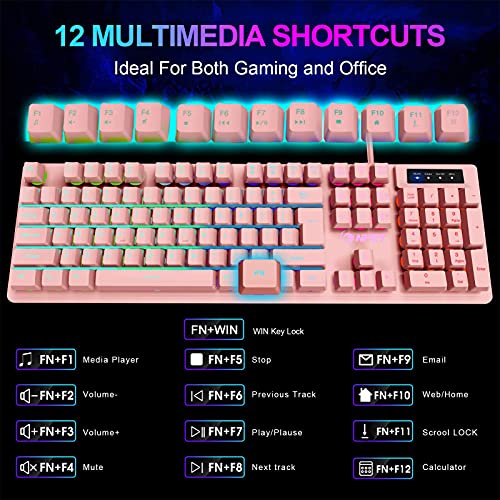 NPET K10V4 Wired Gaming Keyboard, RGB 10 Zone Backlit, Spill-Resistant Design, Multimedia Keys, Quiet Silent USB Membrane Pudding Keyboard for Desktop, Computer, PC