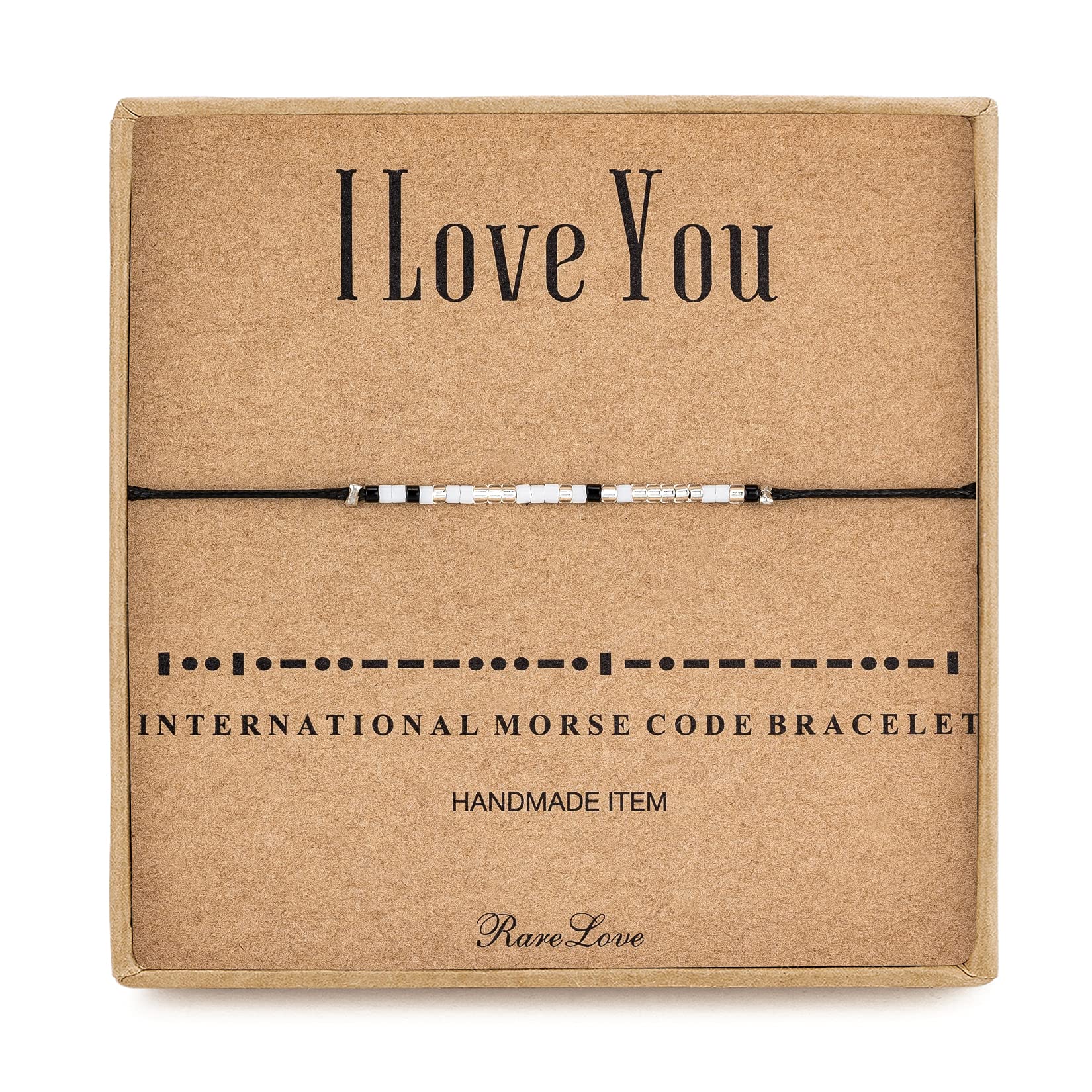 RareLove I Love You Morse Code Beaded Bracelet for Women Relationship Bracelets,His and Hers Bracelets Waterproof Silver White Black Tiny Pony Seed Beads Black String