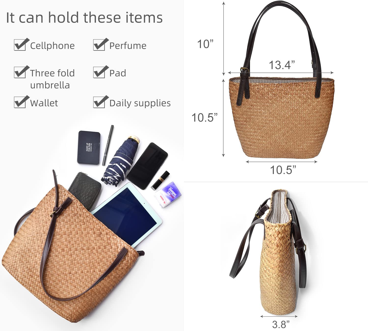TICYACK Straw Tote Bag - Straw Women's Shoulder Bags, Straw Purse for Womens/Handmade Handbag