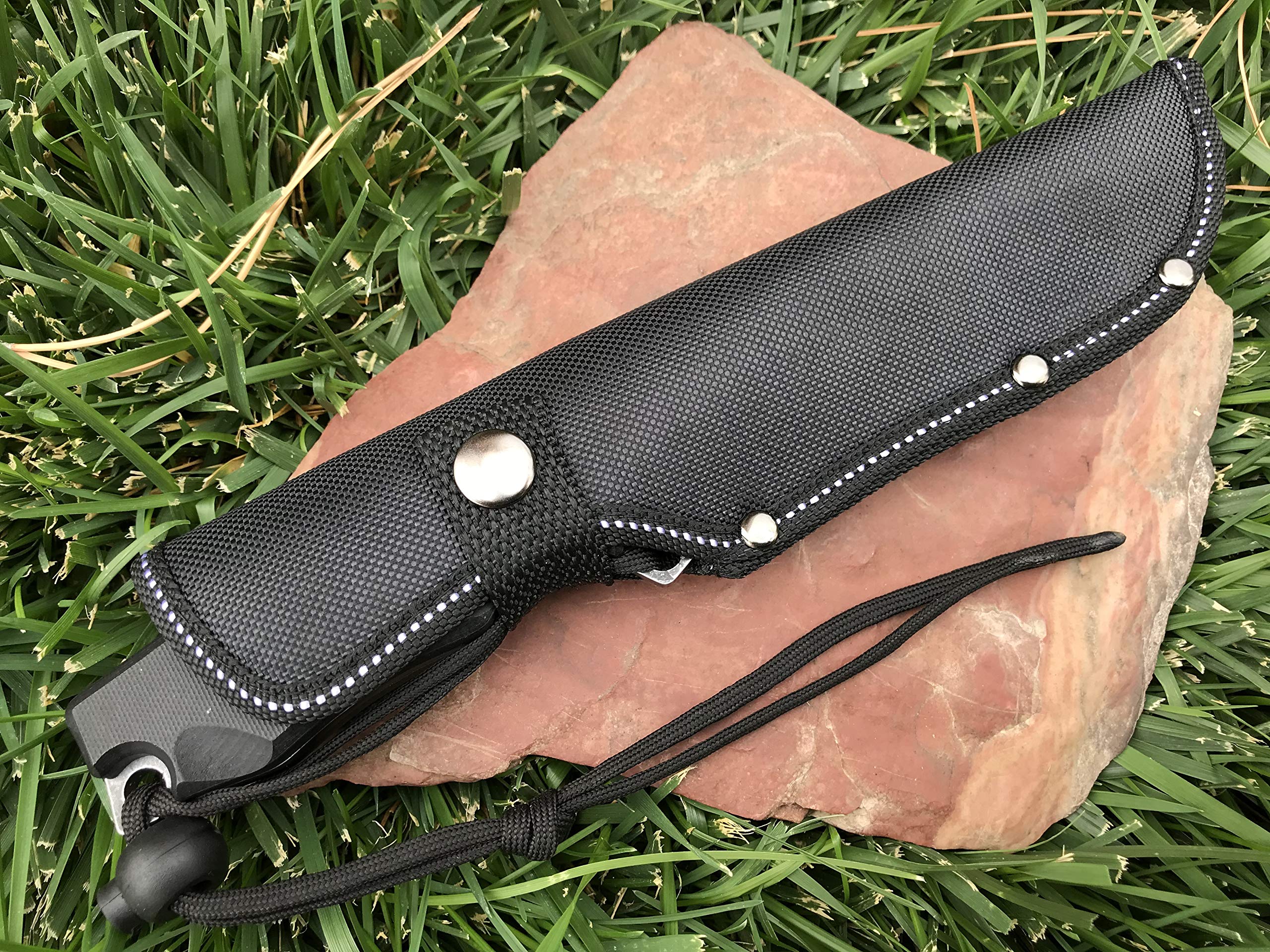 TACTICAL GEARZ TG Targ ST, 9.5" Straight Hunting Knife w/Sheath! Solid 440c Stainless Steel Acid Etched Scimitar Blade! Full Tang w/Black G10 Slab Handle!