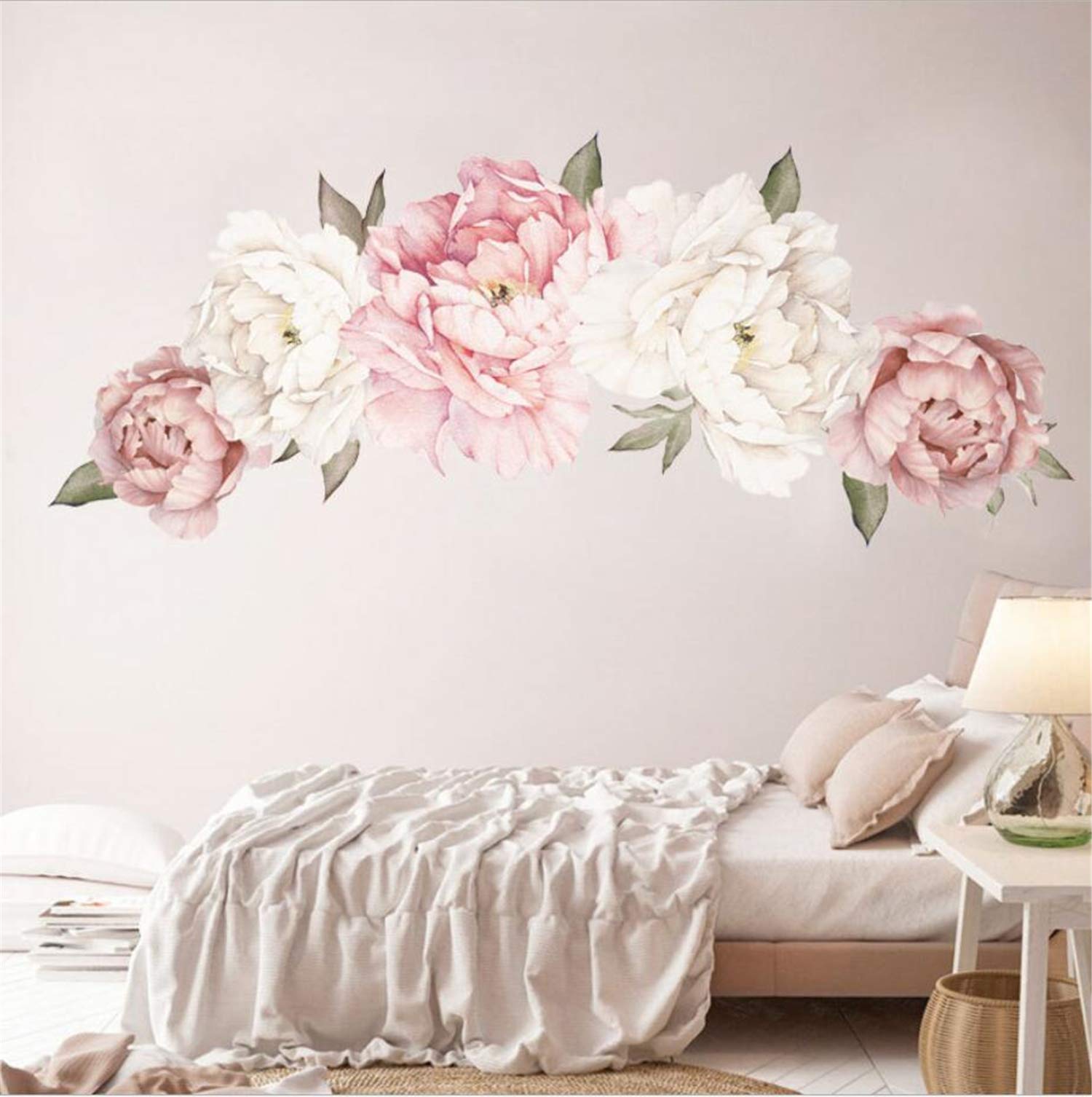 Prabahdak Pink Peony Floral Wall Sticker (3#Peony) PVC, Waterproof, Removable, Reusable, Indoor Decoration, for Girls Living Room Nursery Decor