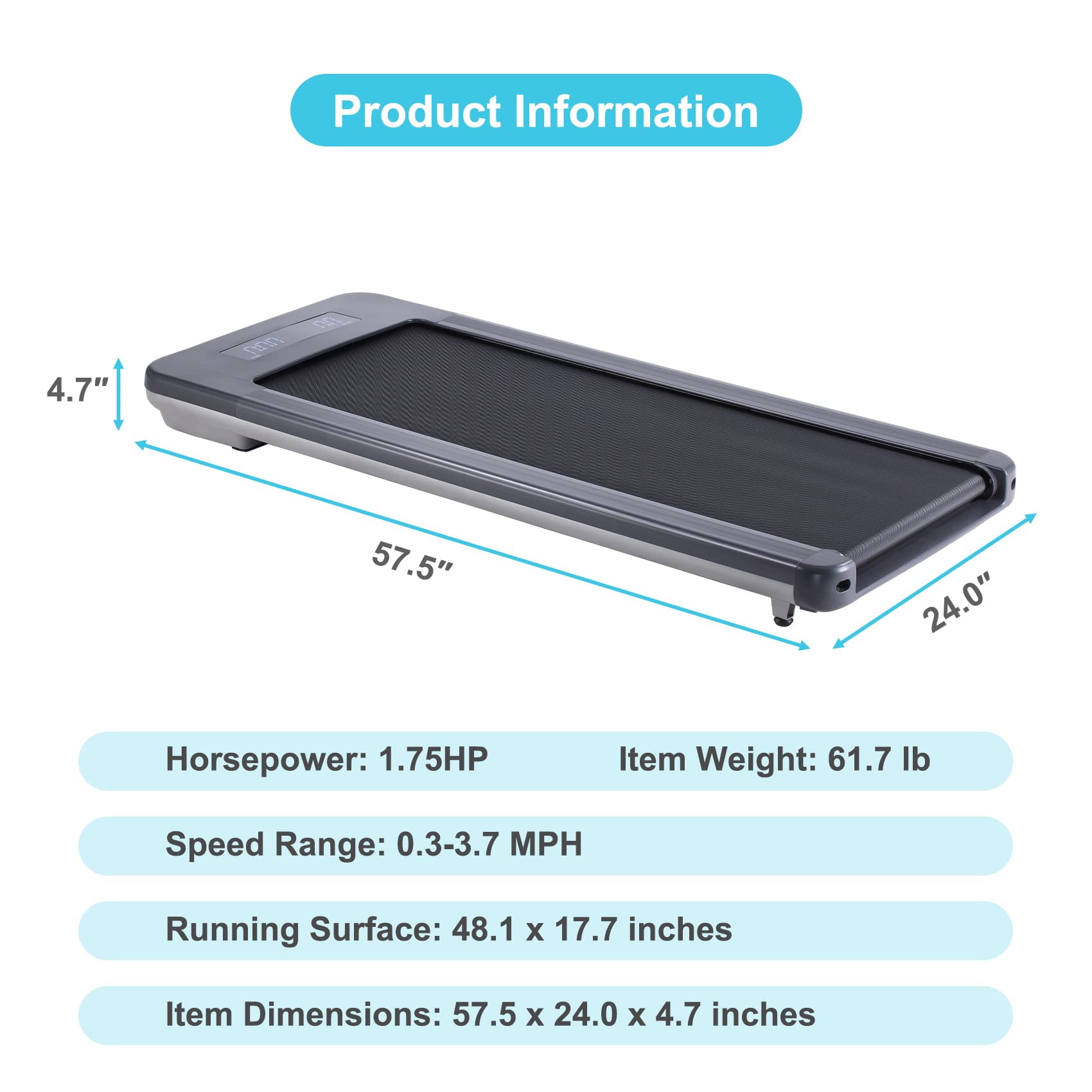 Under Desk Treadmill for Home, RUNOW Walking Pad Treadmill with Lager Running Surface and LED Display, Electric Portable Walking Running Treadmills for Office