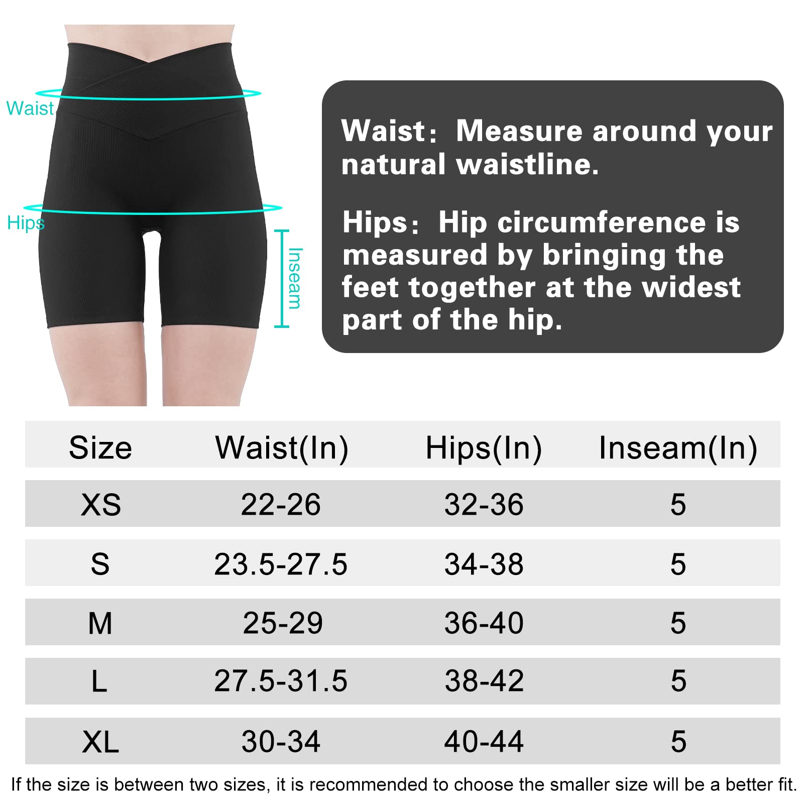 Womens 5" Crossover Workout Shorts High Waisted Ribbed Butt Lift Biker Running Compression Yoga Shorts Black
