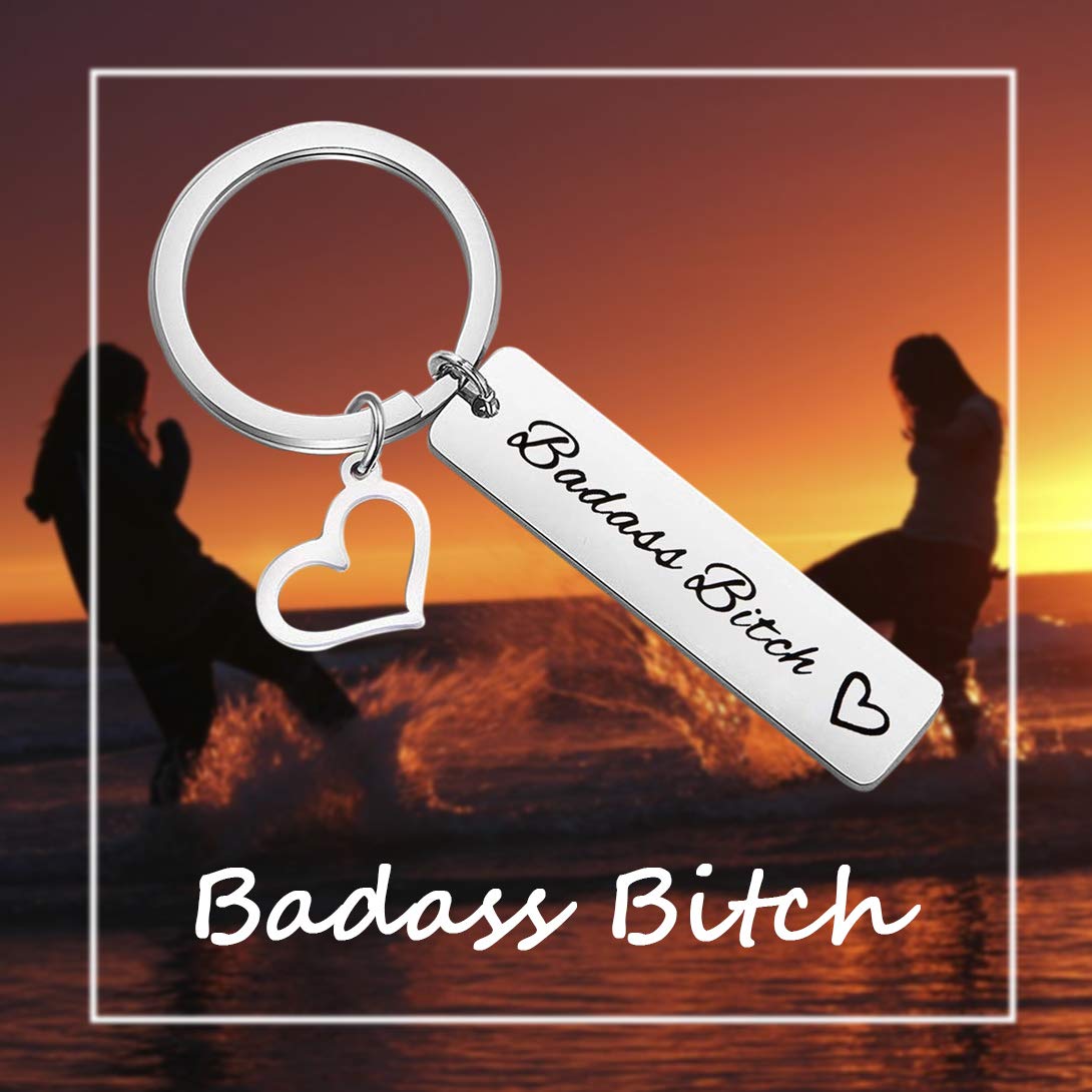 QIIER Badass Bitch Keychain Cancer Awareness Keychain Survivor Jewelry Graduation Gift Best Friend Keyring Gift (silver)