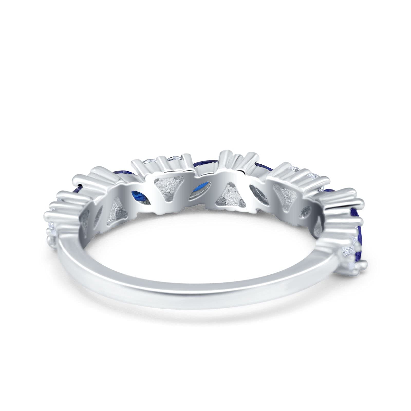 Simulated Blue Sapphire CZ Size-5 Art Deco Eternity Band Marquise Wedding Band Engagement Ring Simulated Cubic Zirconia 925 Sterling Silver