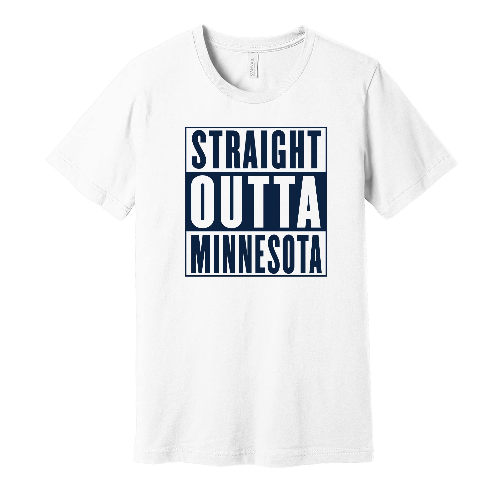 Straight Outta Minnesota - Represent The North - Hip Hop Parody Shirt - Navy and Grey Version - White - XL